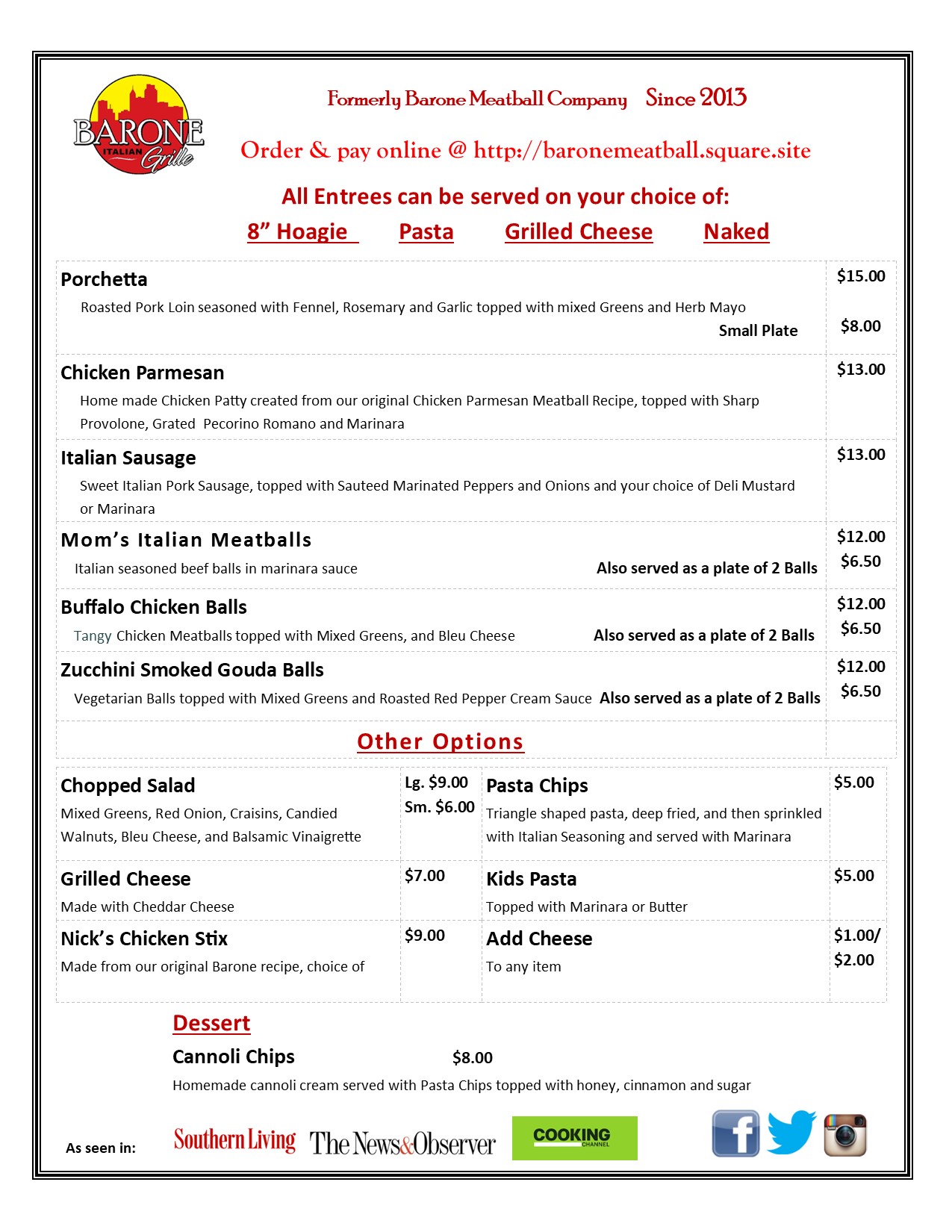 MENU | Barone Italian Grille