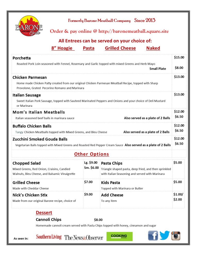MENU | Barone Italian Grille